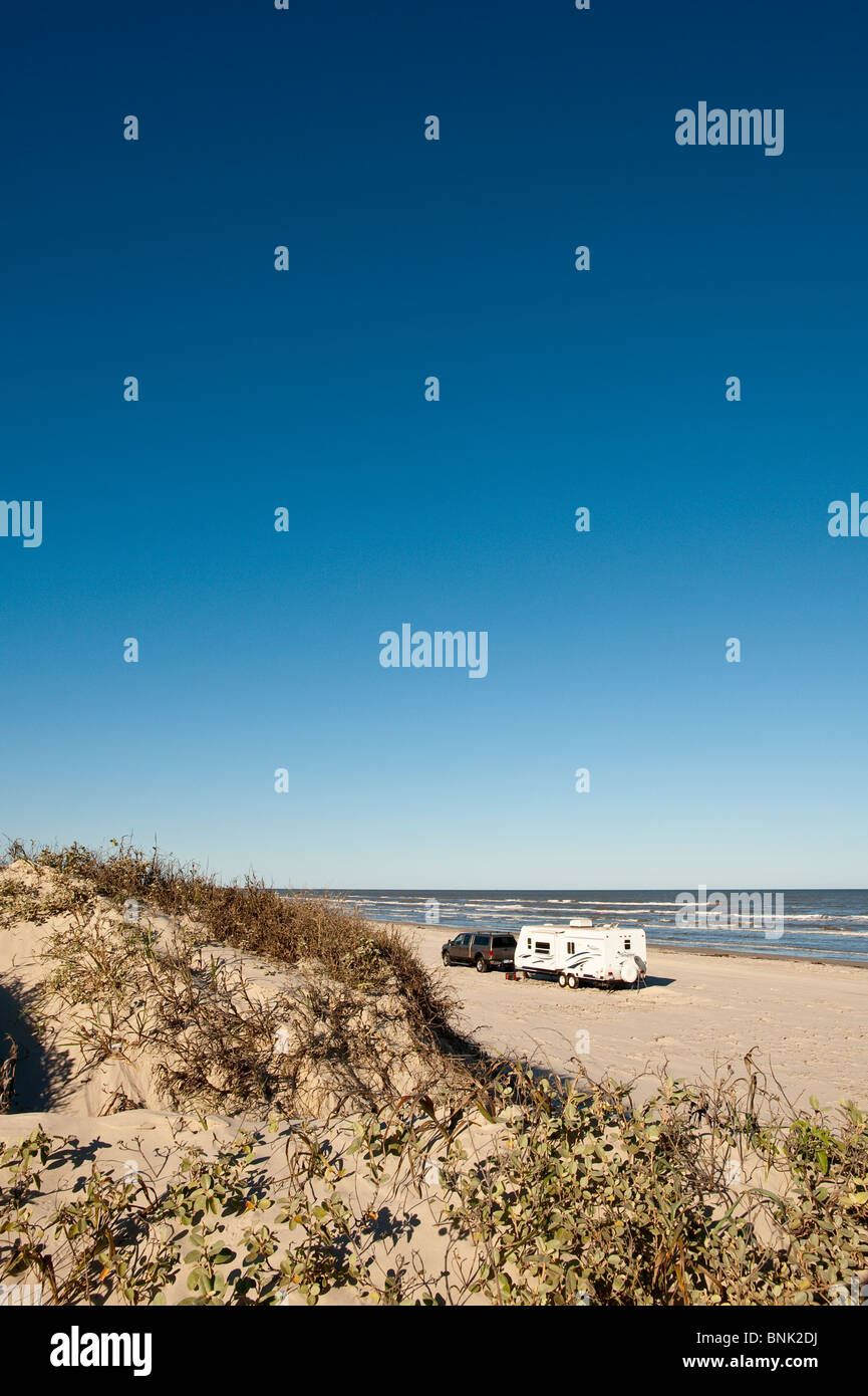 Texas, Padre Island. RV camper in Padre Island National Seashore Stock ...