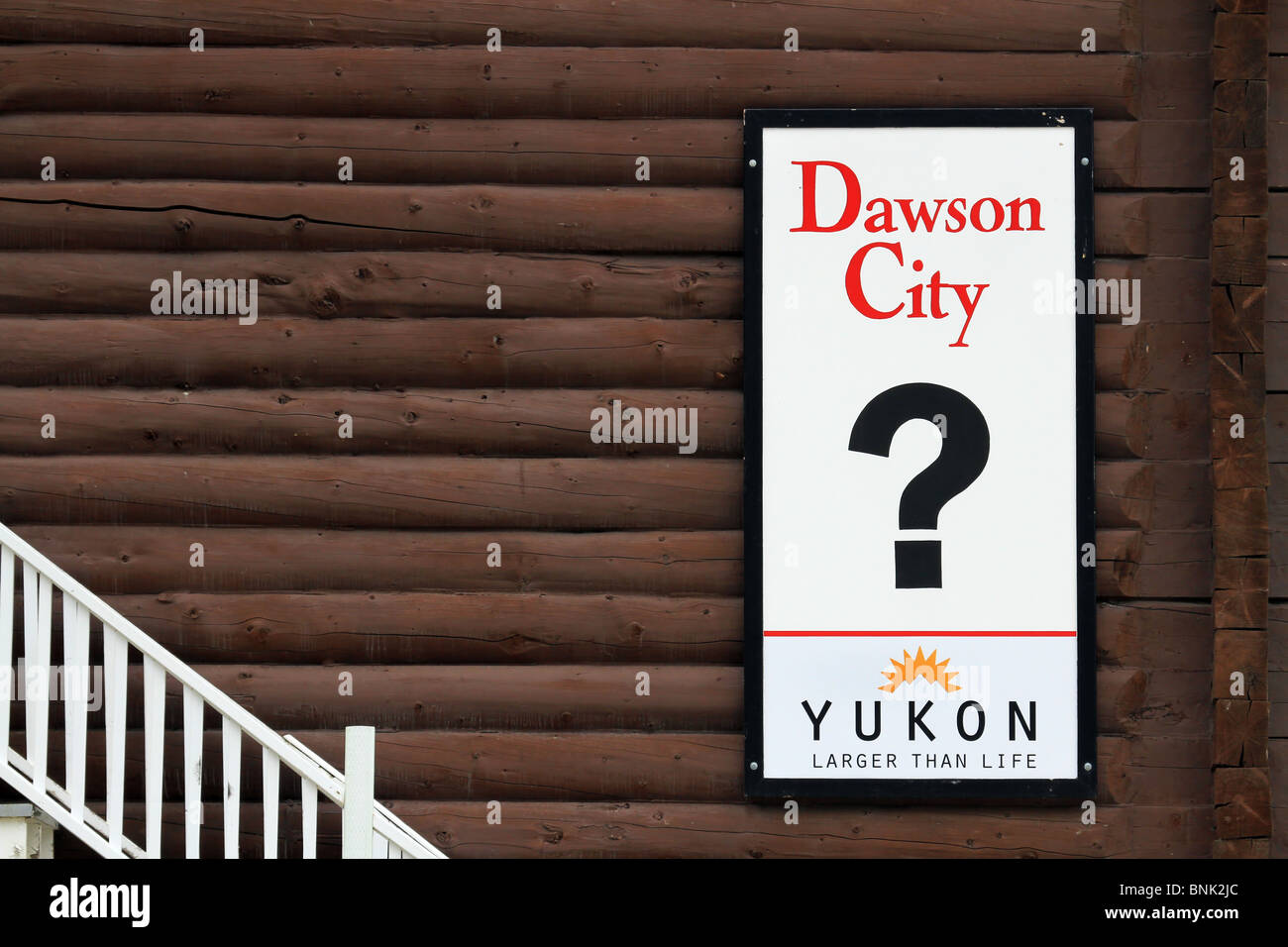 City street sign on Visitor Center in Dawson City, Yukon Territory ...