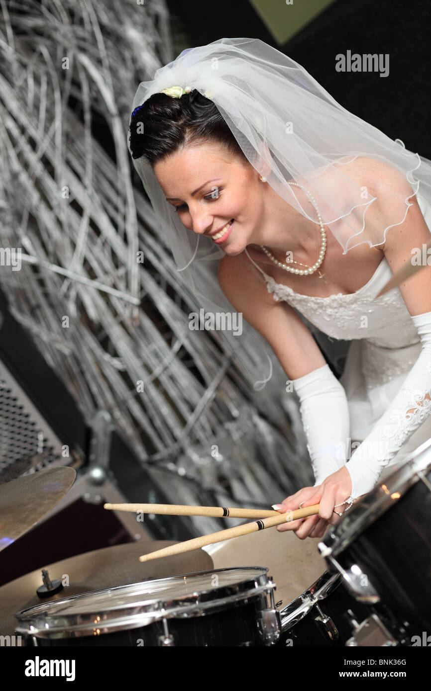 smiling bride with a drums Stock Photo - Alamy