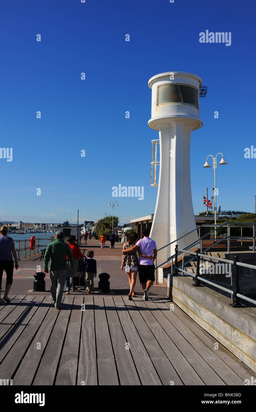 Lighthouse at Littlehampton Harbour arm pier at River Arun seafront ...
