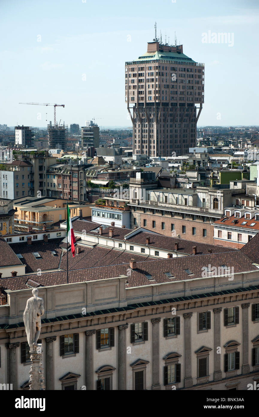 Milan skyline and the Velasca tower seen from the Duomo, Milan, Italy ...