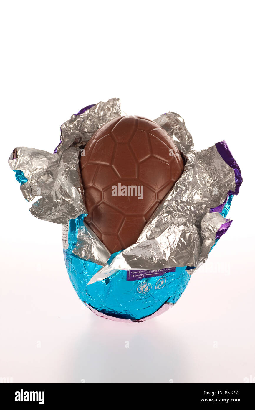 Milk chocolate Easter egg with silver & blue foil wrapper Stock Photo ...