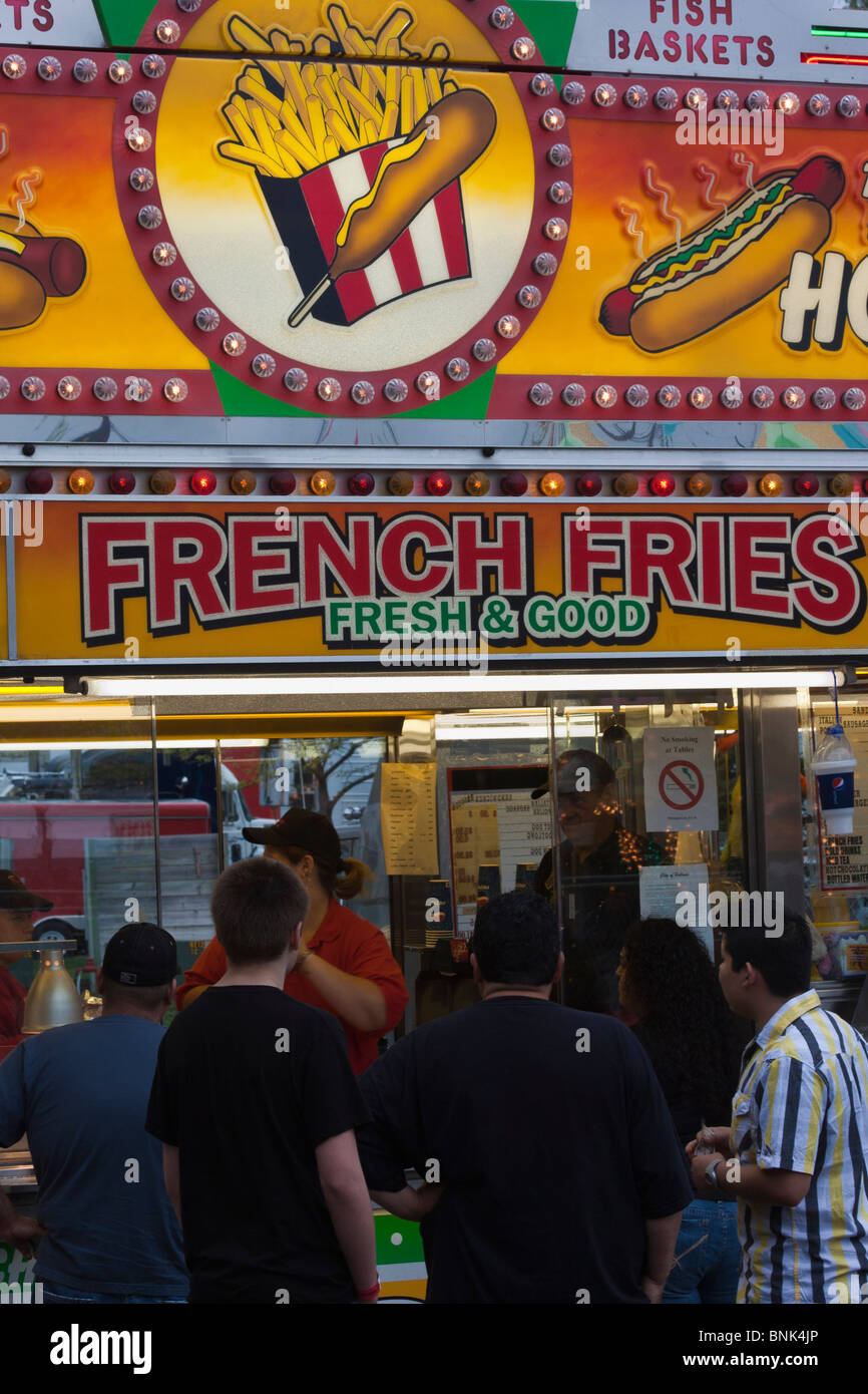French Fries outdoor sales in the city street from above rear view ...