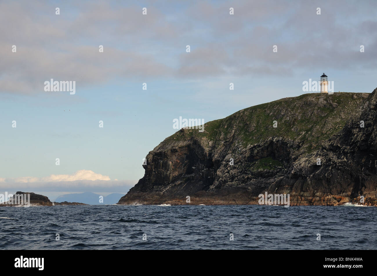 Flannan Islands Lighthouse (21 miles west of Lewis), the Atlantic Ocean ...