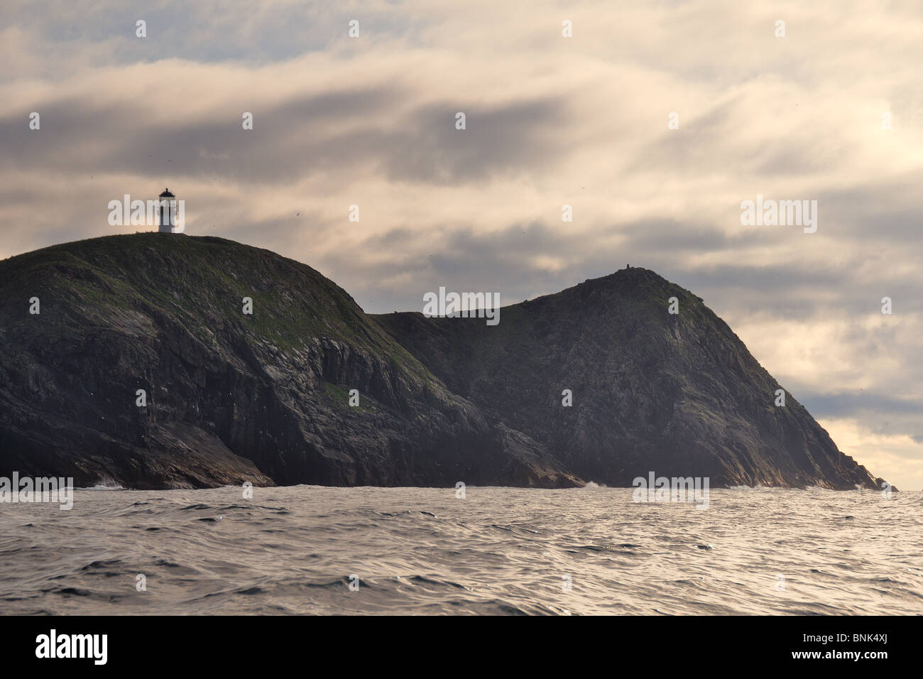 Flannan Islands Lighthouse (21 miles west of Lewis), the Atlantic Ocean ...