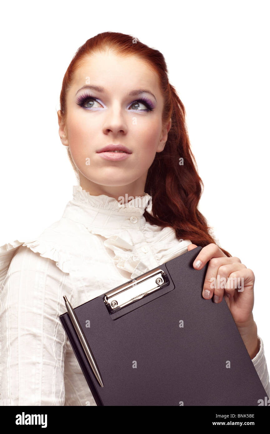 Beautiful girl with a black folder in hands Stock Photo - Alamy