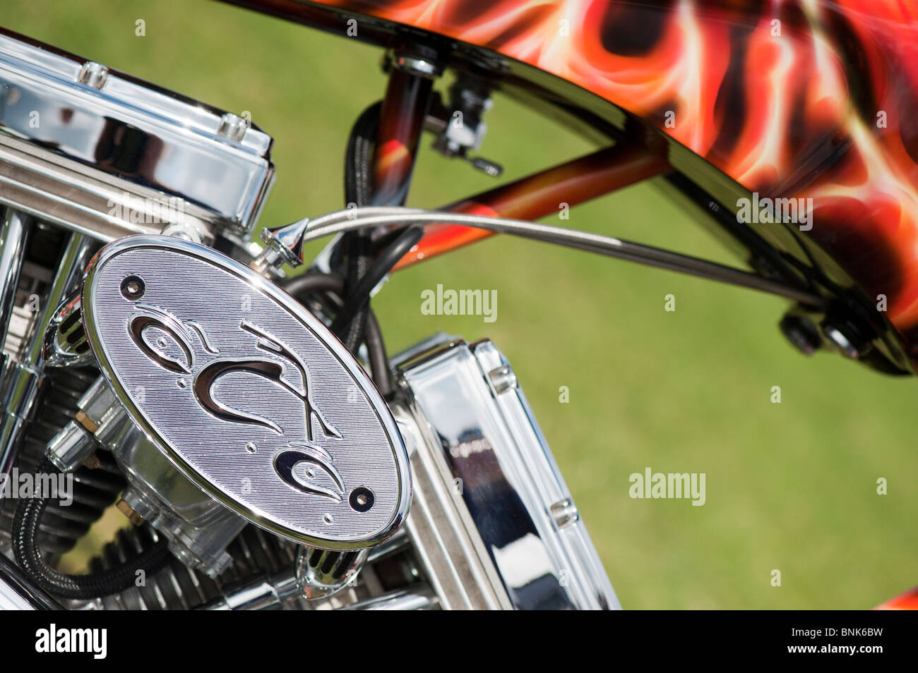 Custom chopper Harley Davidson motorcycle with a v twin panhead engine ...