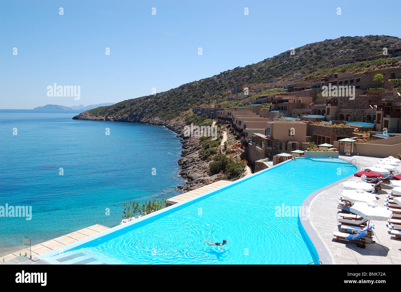 Swimming pool with sea view at the luxury hotel, Crete, Greece Stock ...