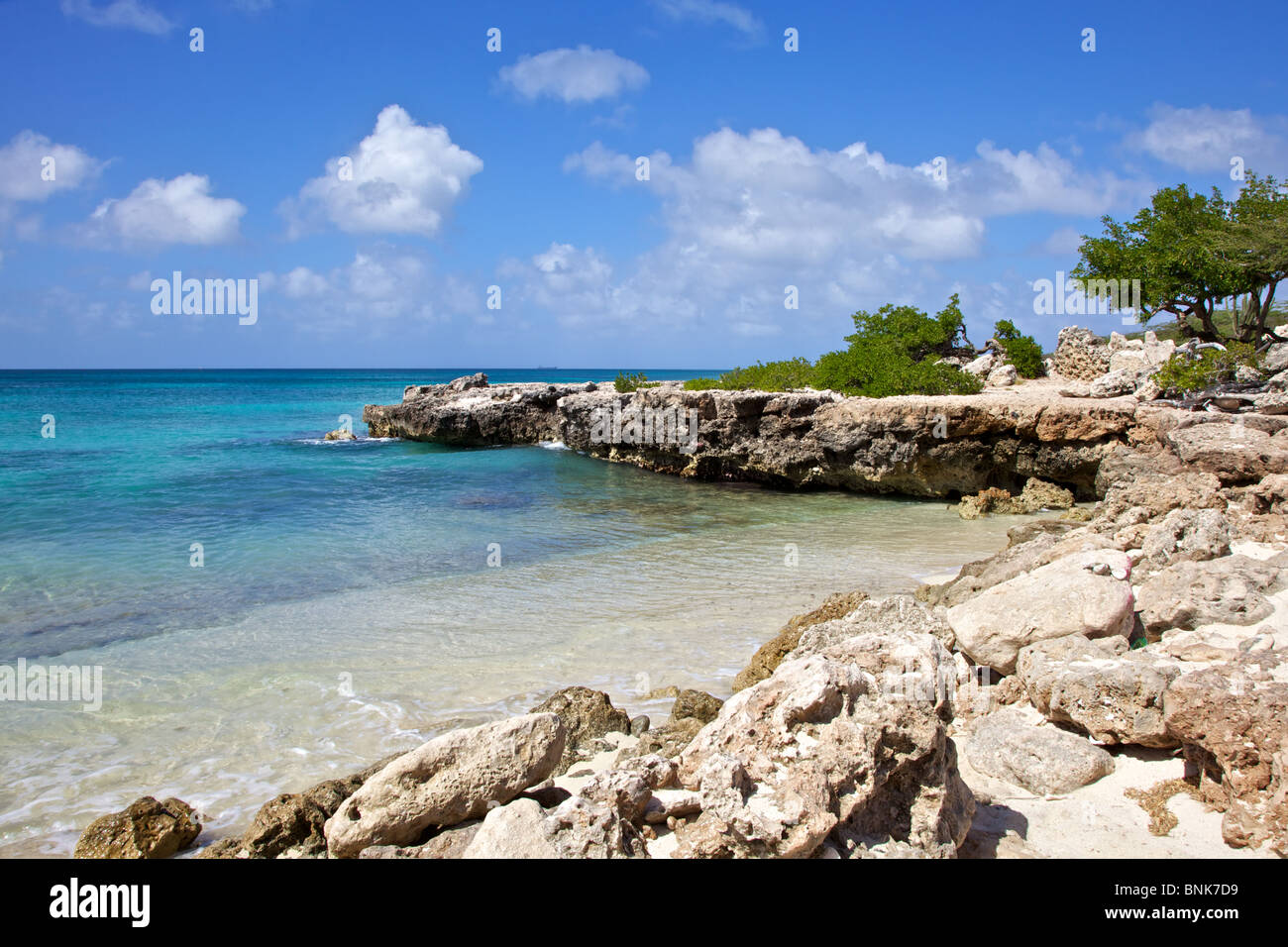 Rugged Rocky Coastline of Aruba with Crystal Clear Blue / Green Water ...