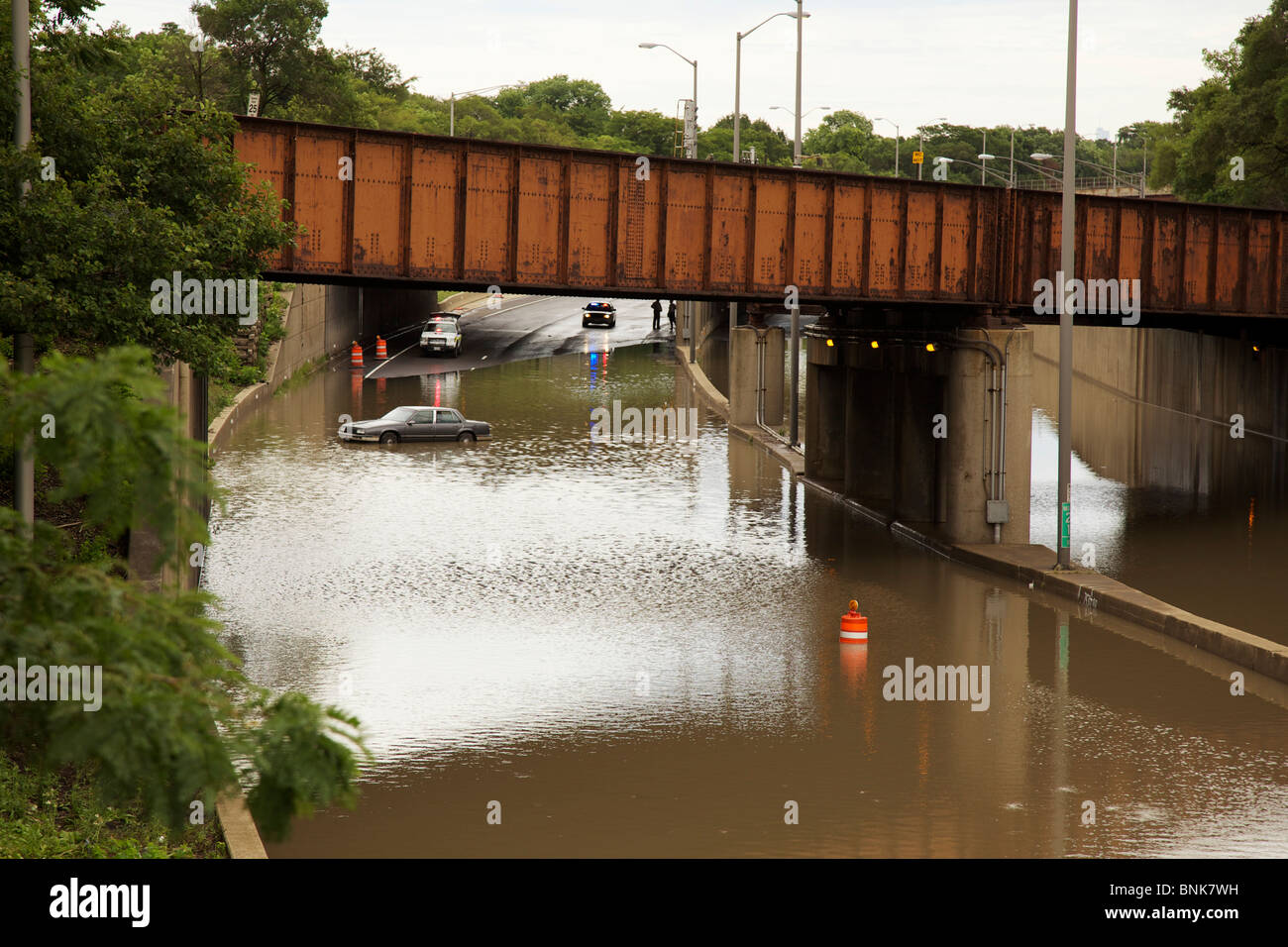 Flooded viaduct on the Eisenhower Expressway, Interstate 290. Forest ...