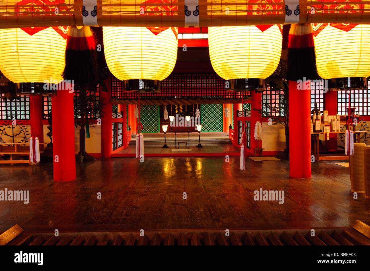 Paper Lanterns Hang Over an Osaisen Bako Offering Box, Main Worship ...