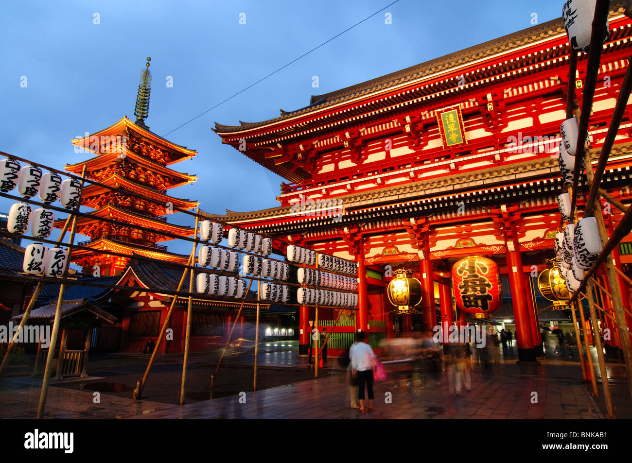 Five-Story Pagoda and Hozo-mon Gate at Dusk, Senso-ji Temple, Asakusa ...