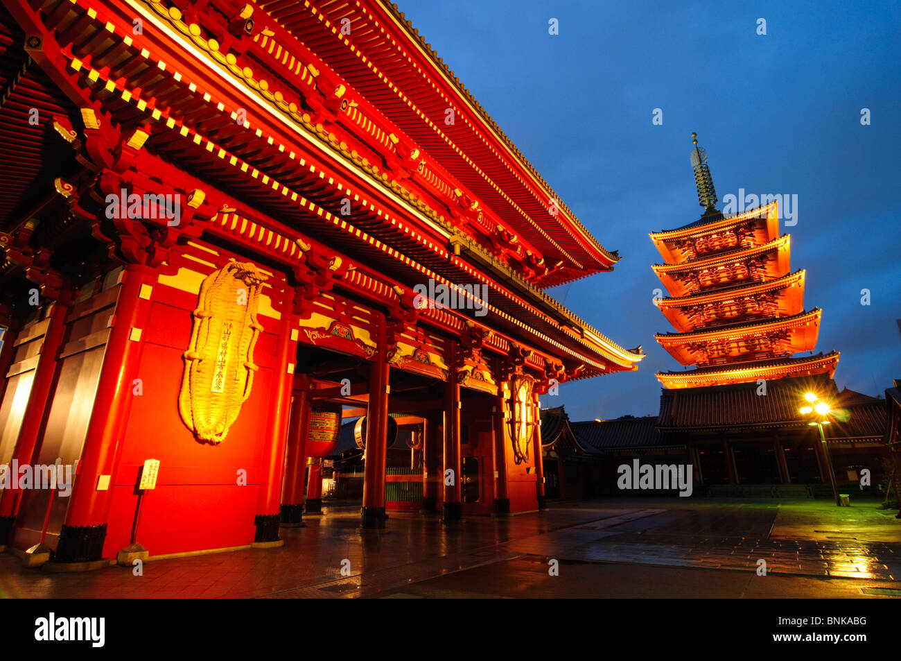 Five-Story Pagoda and Hozo-mon Gate at Dusk, Senso-ji Temple, Asakusa ...