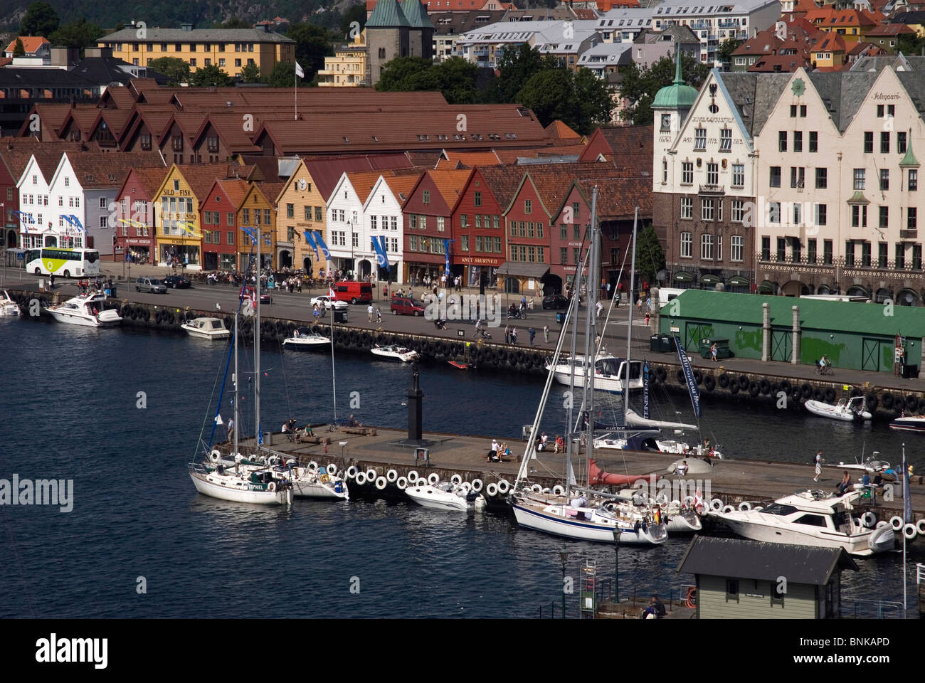 Panoramic view of the Harbour and Bryggen, from the terrace of the ...