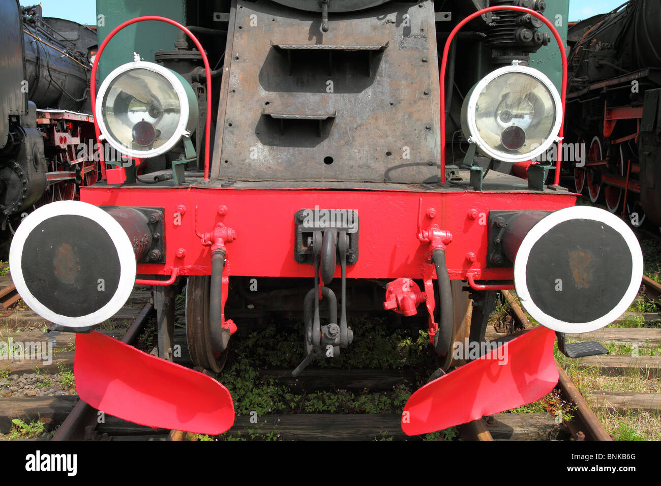 Old steam engine locomotive buffers bumpers reflectors Stock Photo - Alamy