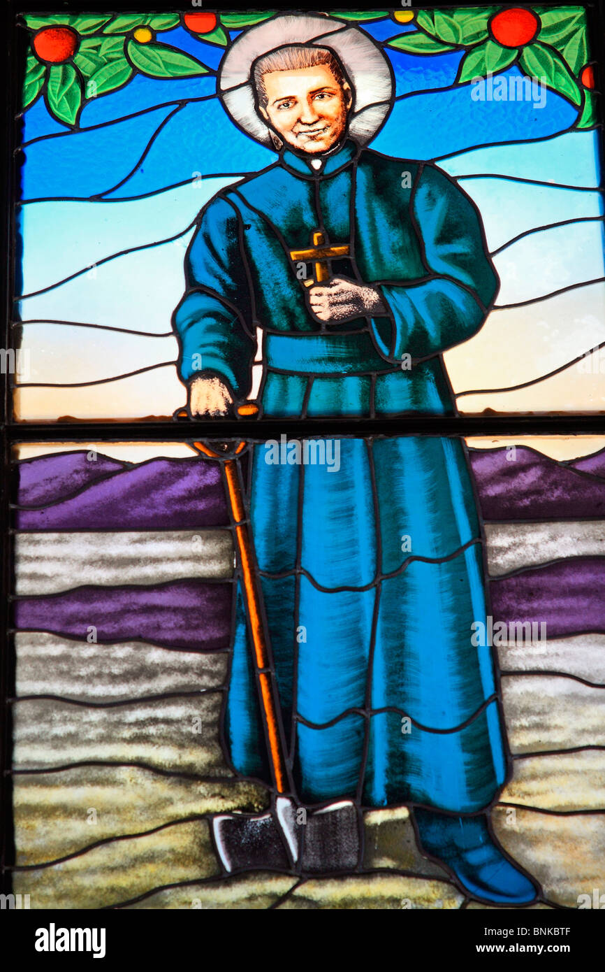 Stained glass windows inside San Antonio church in the village of ...