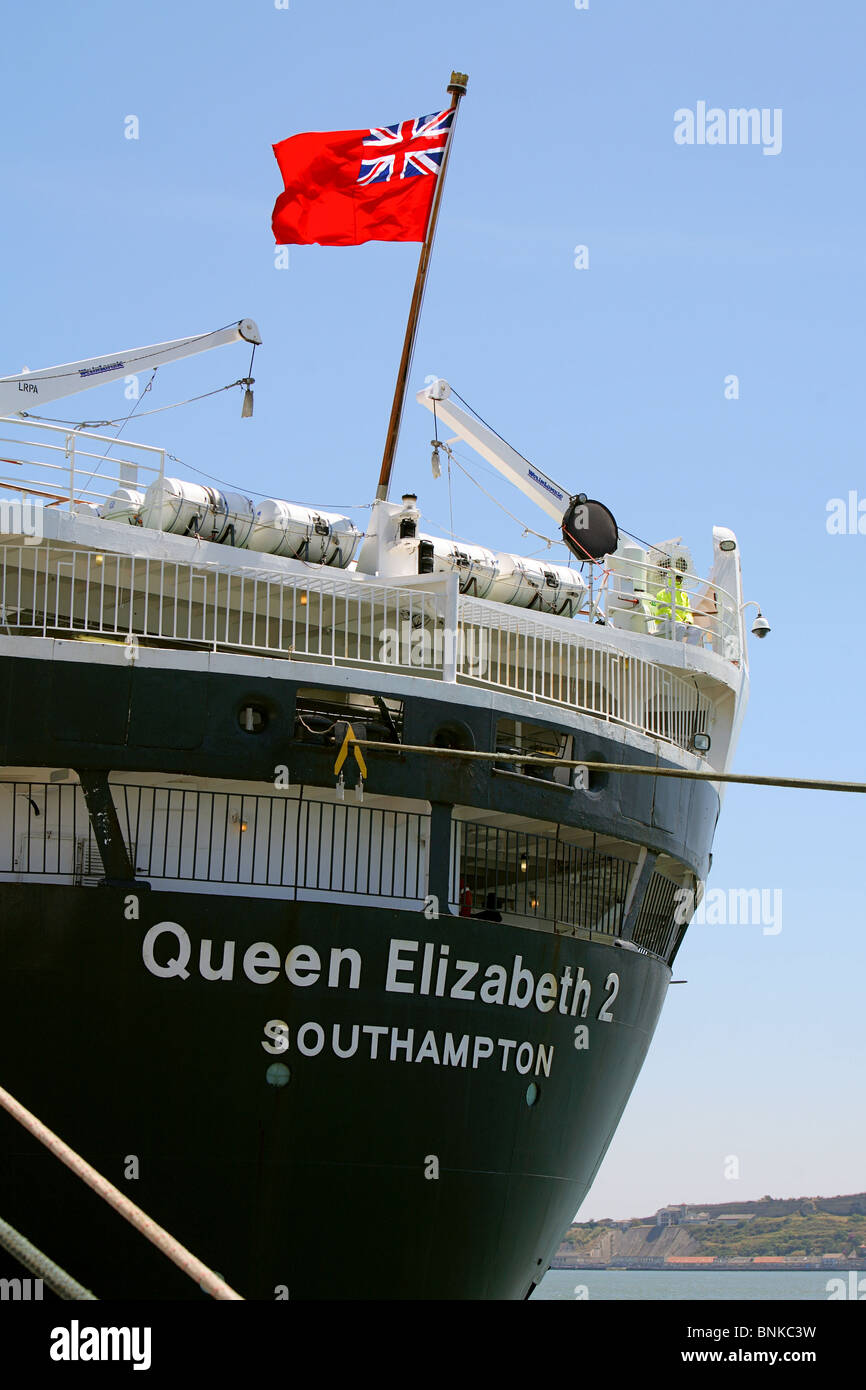 RMS QUeen Elizabeth 2 .QE2. alongside berth at Lisbon harbour Portugal ...