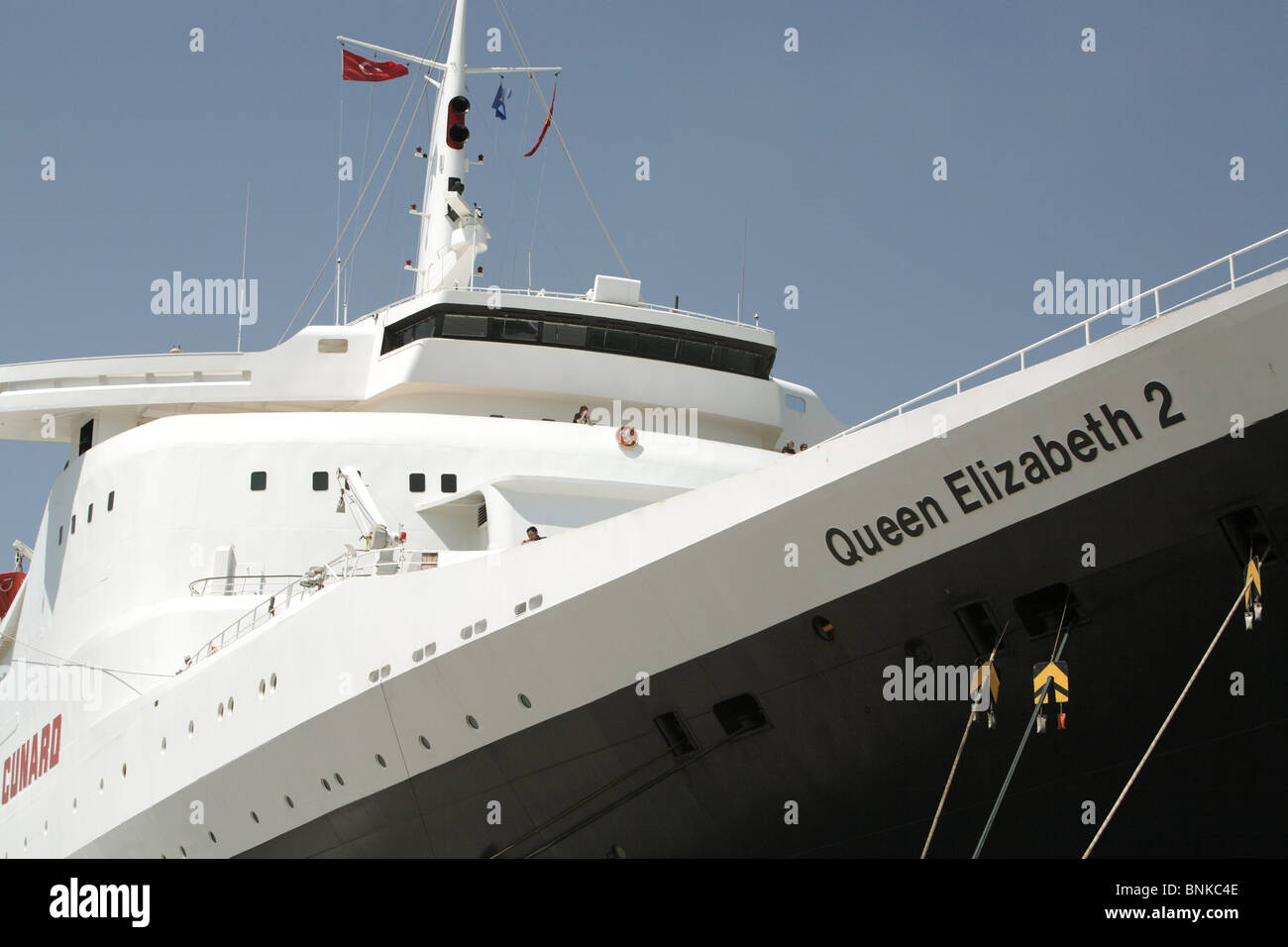 RMS Queen Elizabeth 2. QE2. alongside berth at Kusadasi, Turkey Stock ...