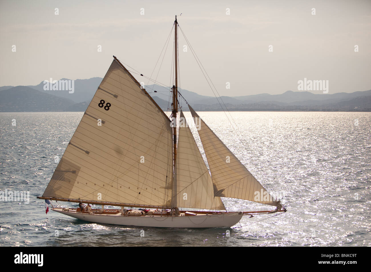 Private yacht sailing off Cannes during the 2010 Cannes Film Festival ...