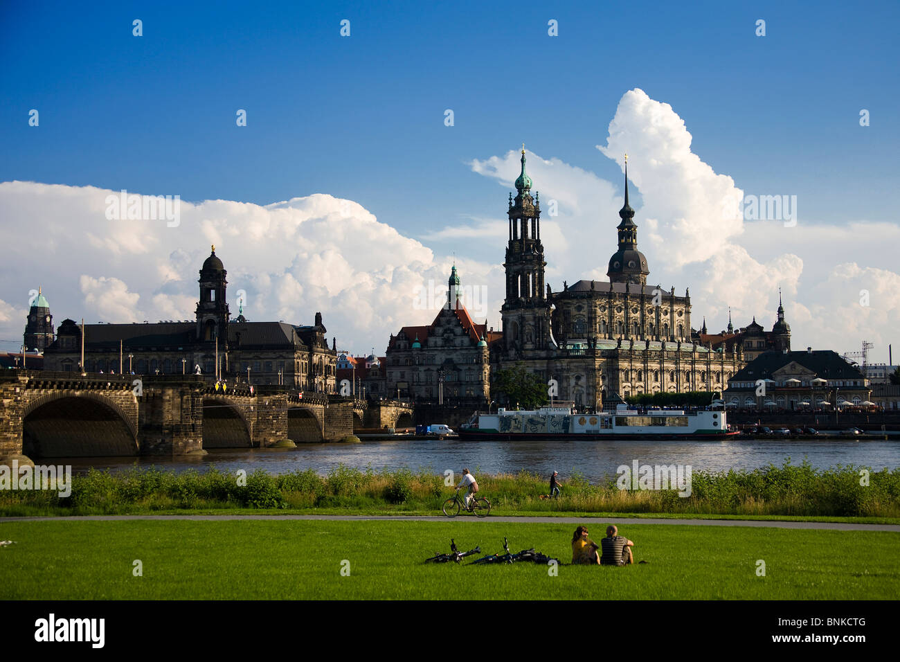 Germany Dresden Elbufer bridge residence castle castle the Elbe river ...
