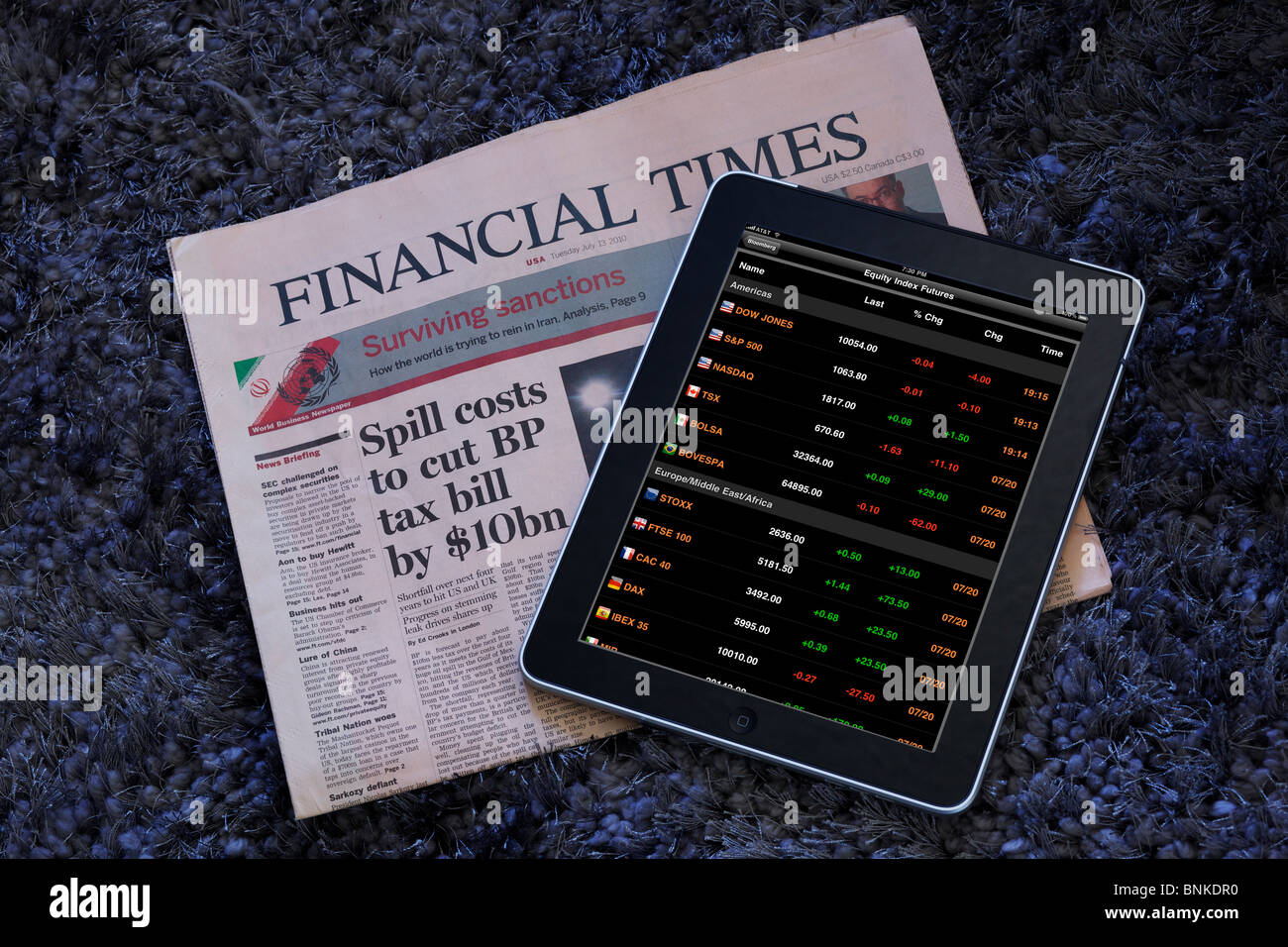 iPad touchscreen digital tablet showing Bloomberg application with ...