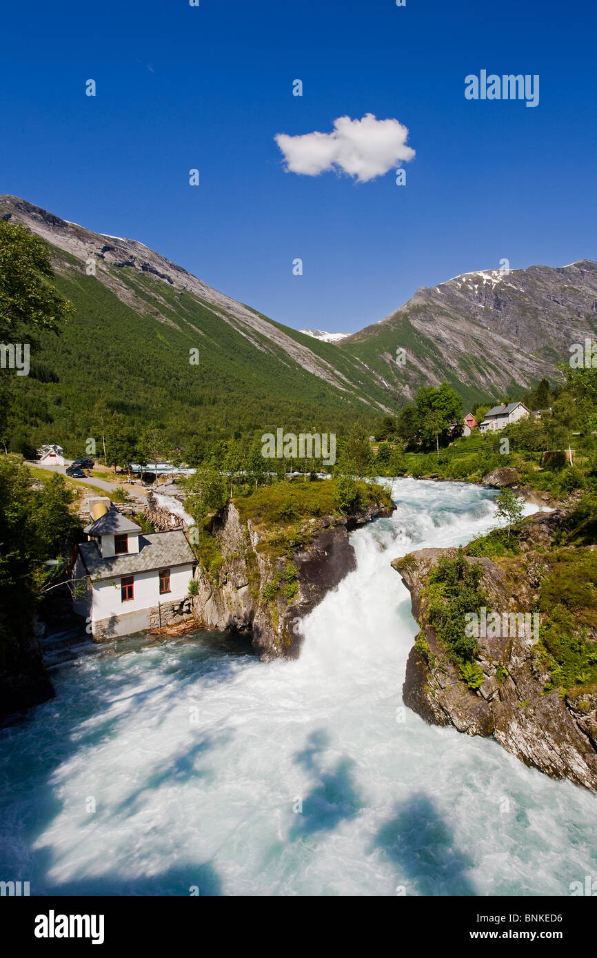 Norway Scandinavia More Og Romsdal river flow brook waterfall tearing ...