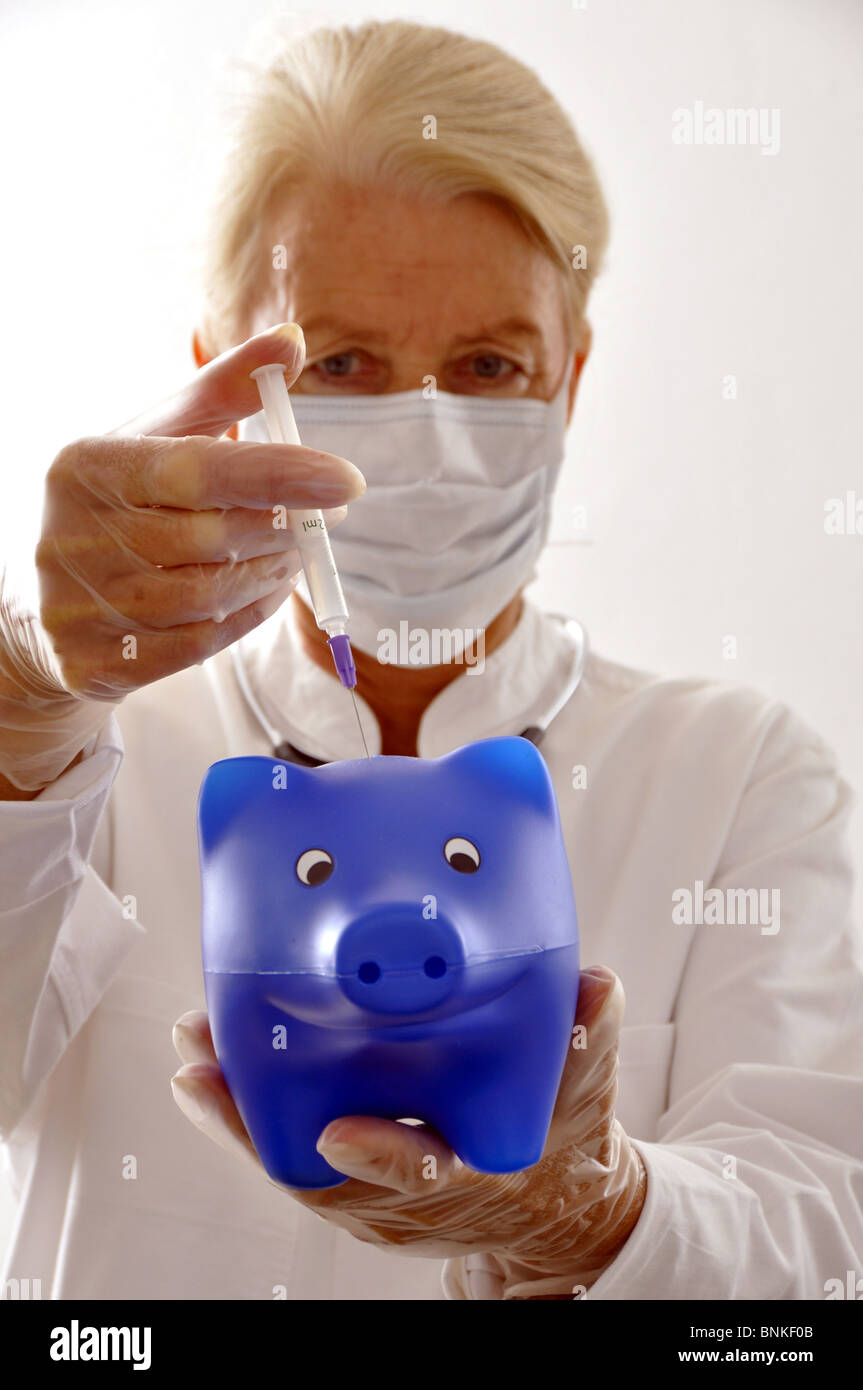 concepts pork influenza pig piglet blue person woman old doctor doctor ...