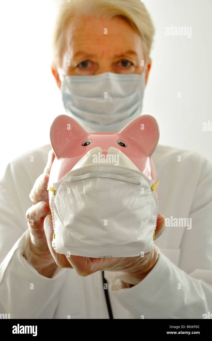 concepts pork influenza pig piglet pink pink person woman old doctor ...