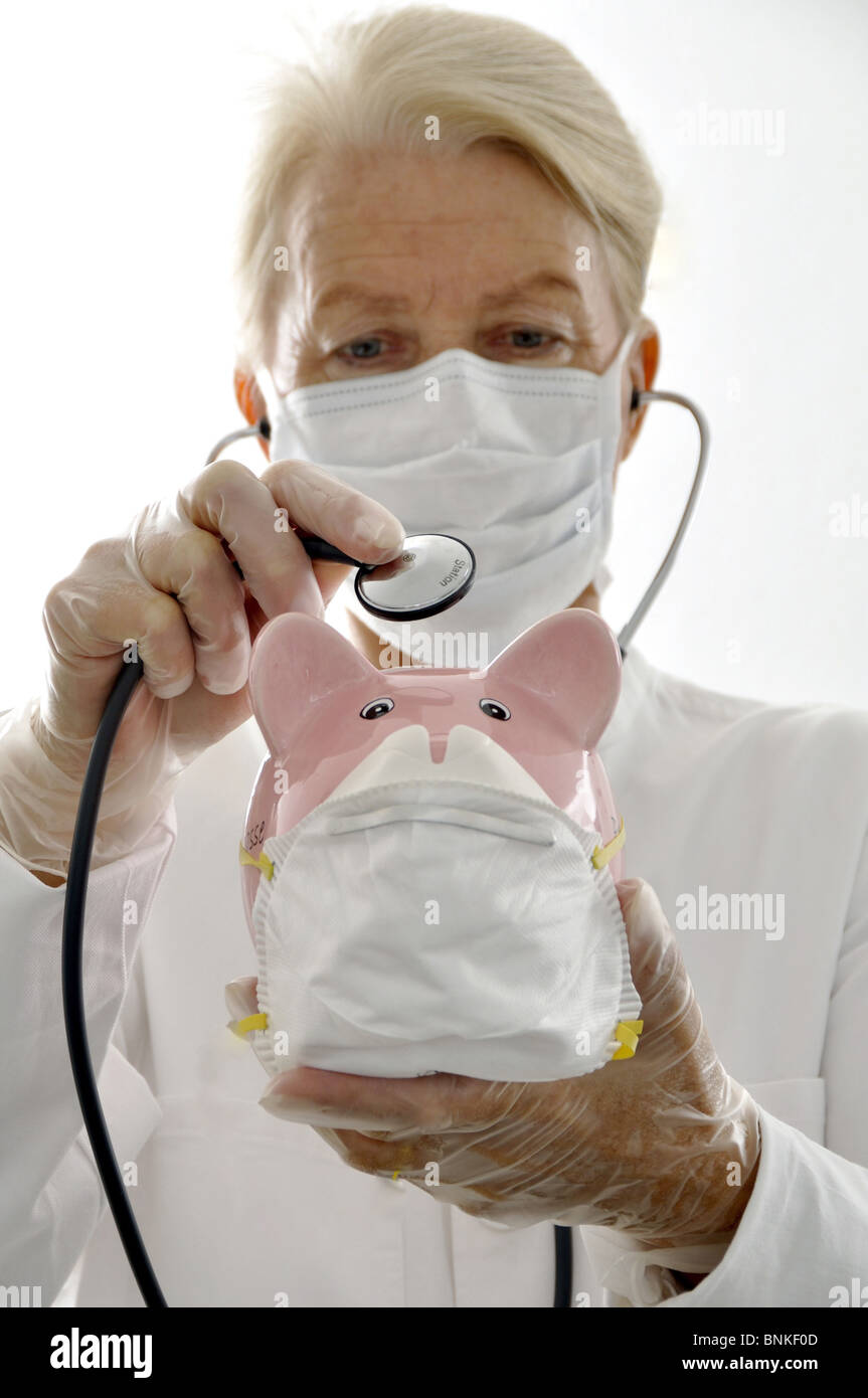 concepts pork influenza pig piglet pink pink person woman old doctor ...