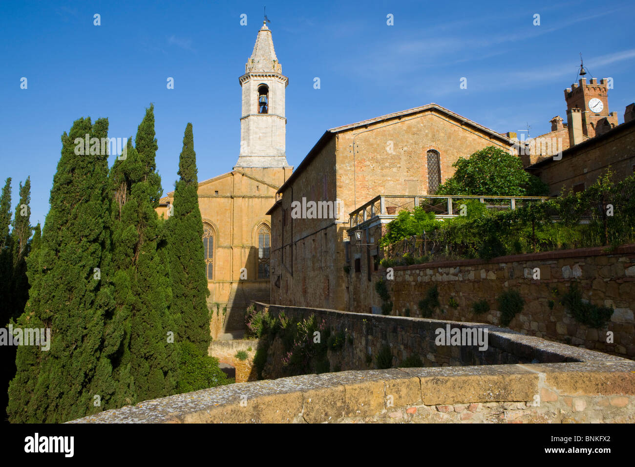 Pienza Italy Tuscany town city church cypresses Stock Photo - Alamy