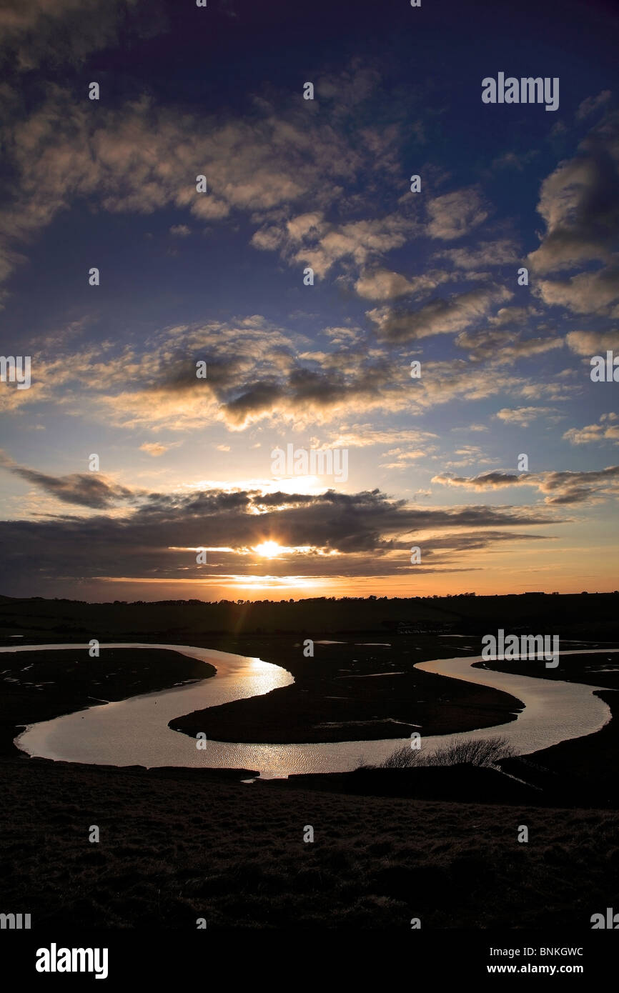 Sunset Ox Bow river meander Cuckmere River Haven South Downs National ...