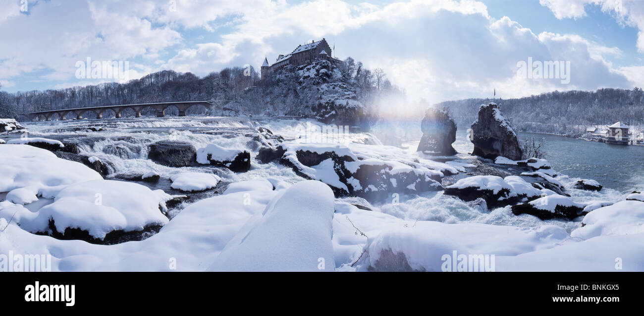 Switzerland scenery Rhine Falls winter snow Schloss Laufen castle ...