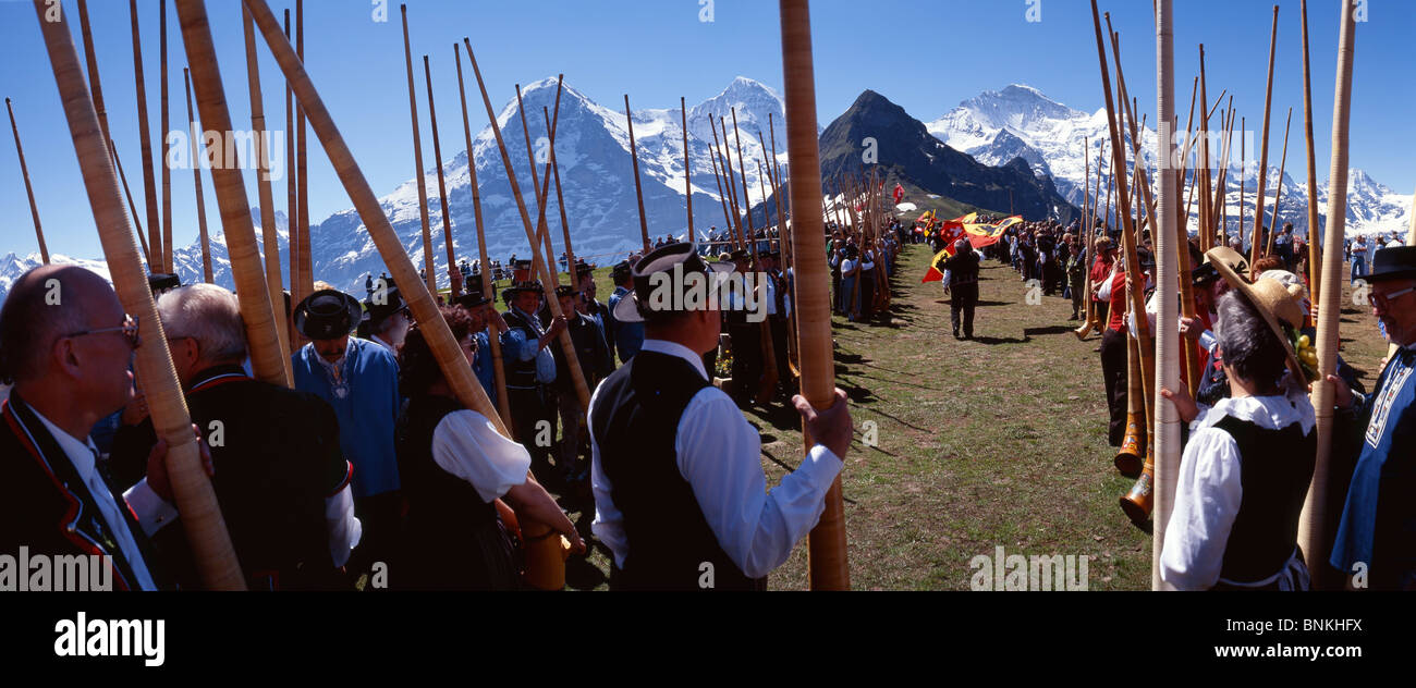 Switzerland folklore tradition Männlichen alp horn meeting flags ...