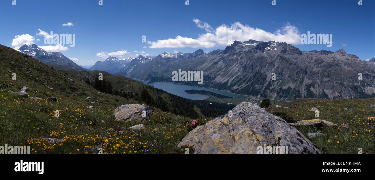 Switzerland scenery lake Sils Engadin Oberengadin summer mountains ...