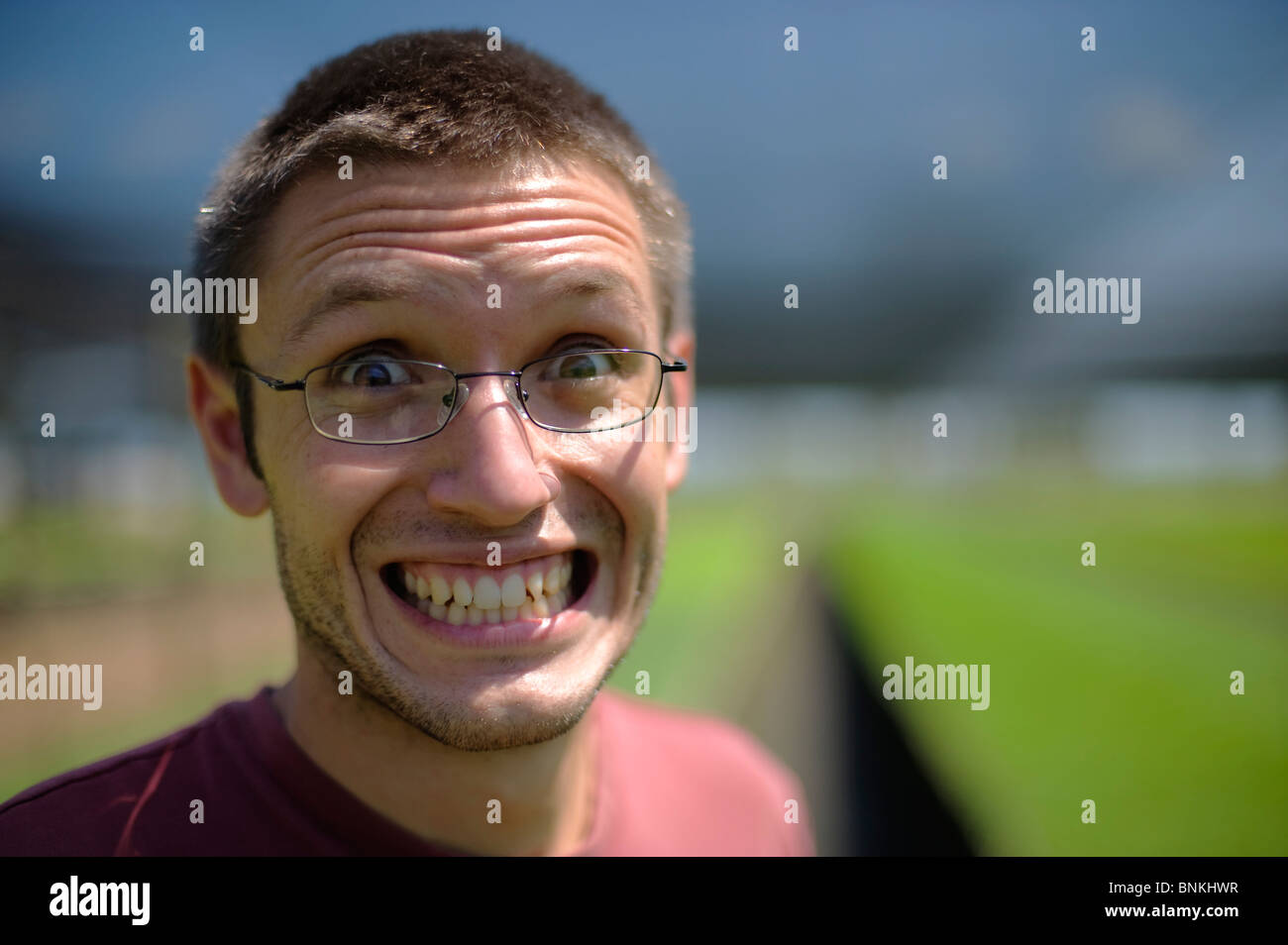 Grinning facial expression of adult male Caucasian. Pongola, Kwazulu ...