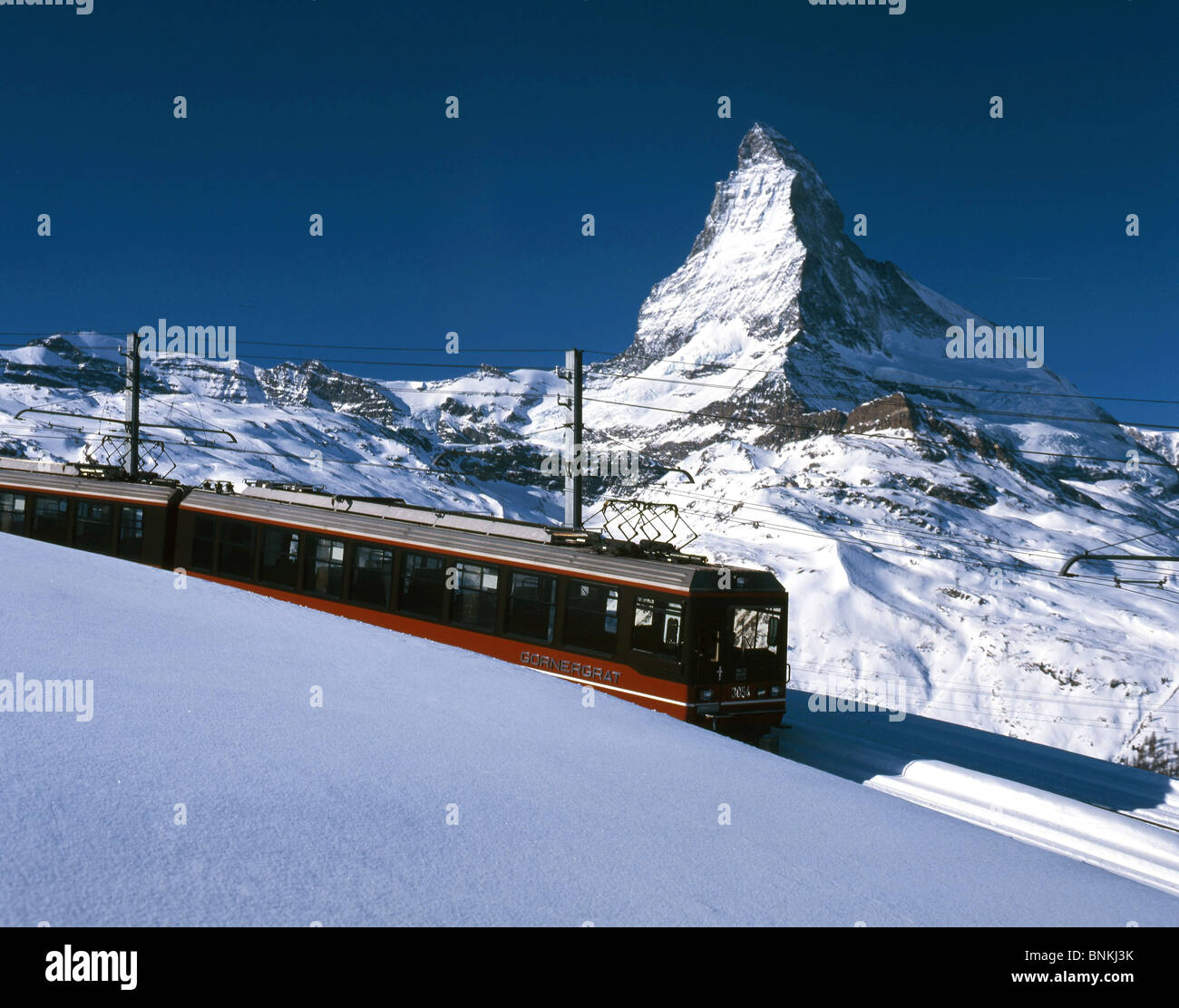 Switzerland scenery Matterhorn road railway Gornergrat railway train ...