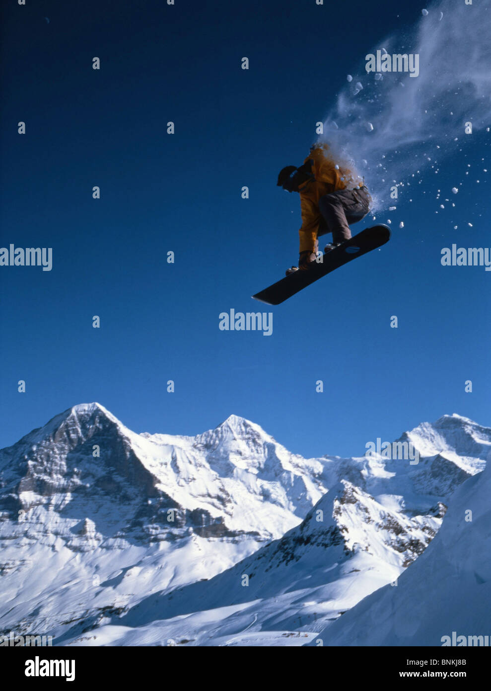 Switzerland winter sports Snow boarder Jungfrau monk Monch Eiger ...