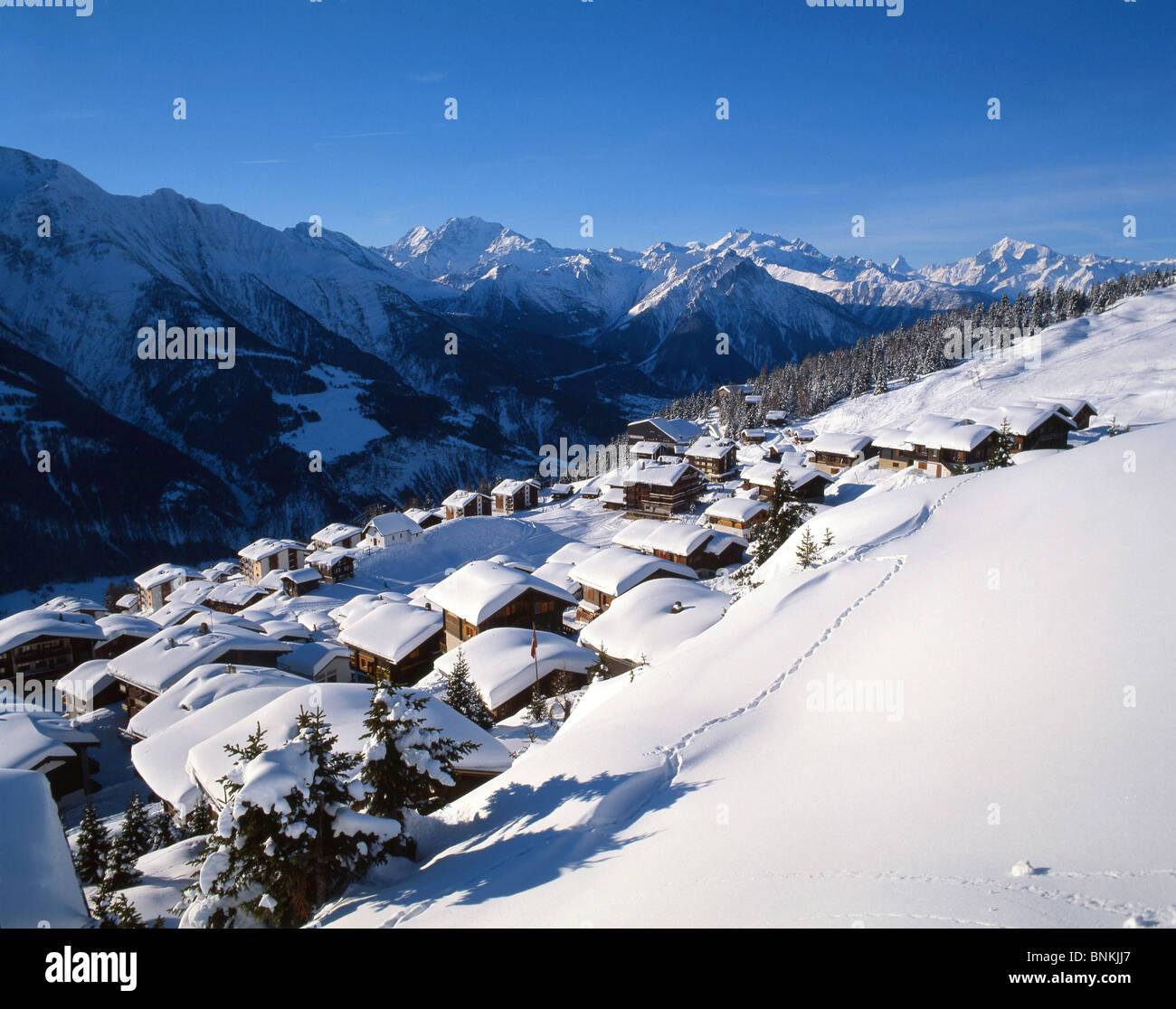 Switzerland scenery Bettmeralp snow winter winter scenery village ...