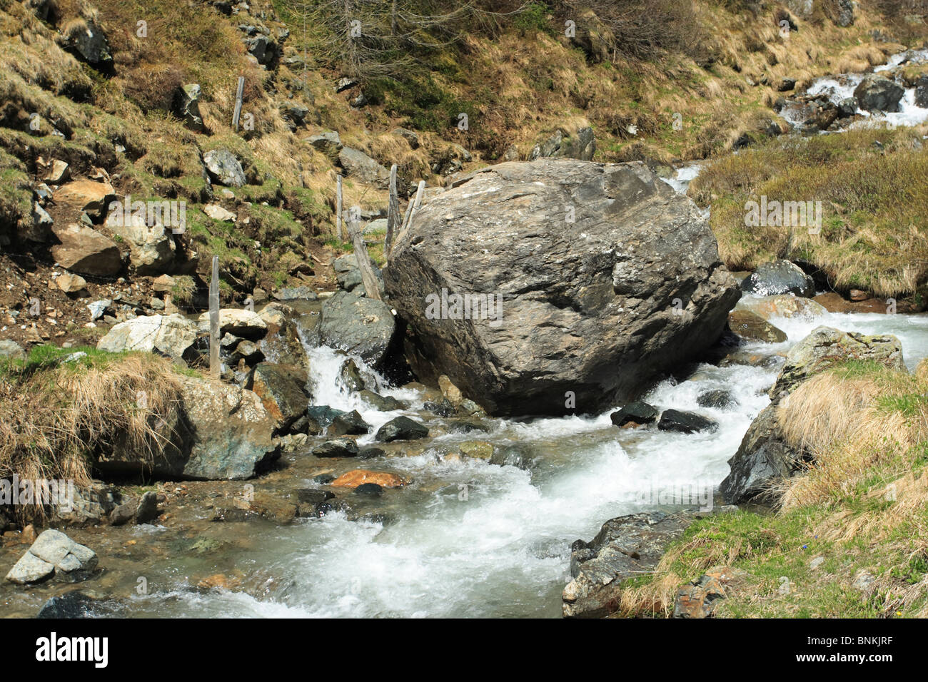 Austria alps,stone in stream Stock Photo - Alamy
