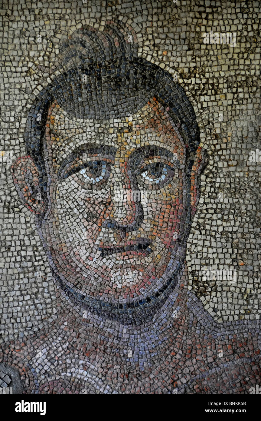 Italy mosaic person face old antique Roman wall portrait art skill ...