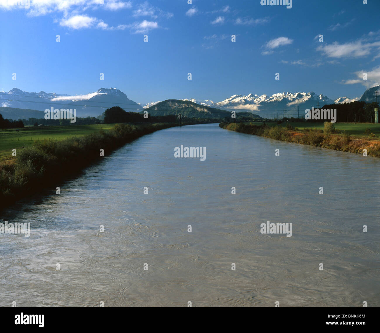 Switzerland scenery Rhine river flow body of water Rhine near ...