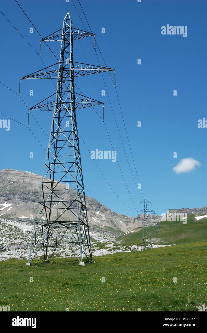Switzerland Valais cable pipelines electricity power supply lines pylon ...