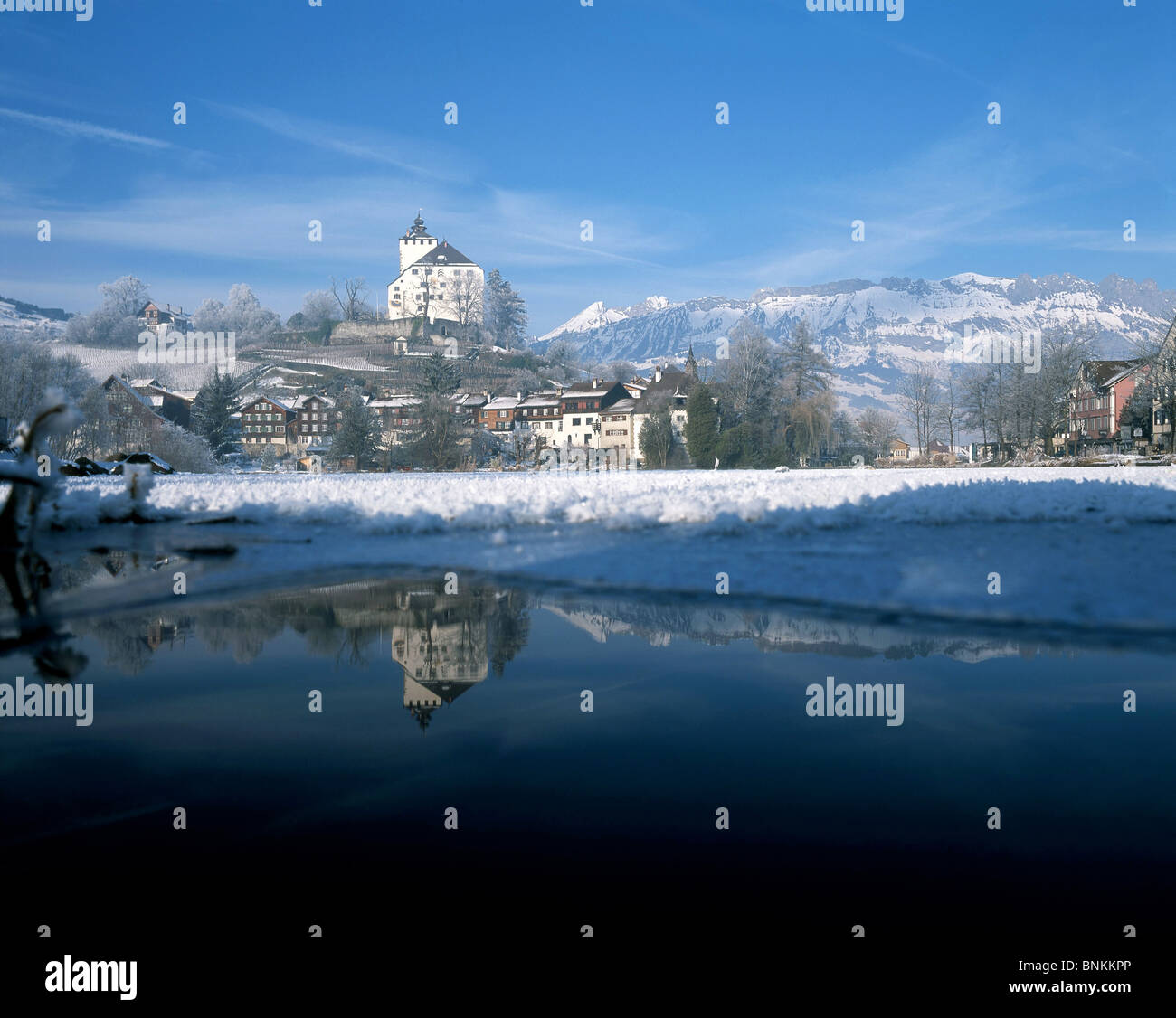 Switzerland castle Werdenberg castle village castle pond pond ...