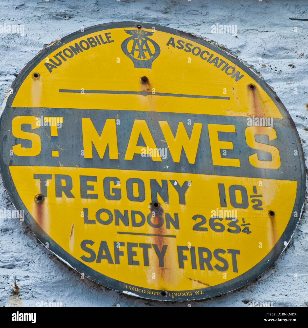 Old AA distance marker at St Mawes Cornwall England Stock Photo - Alamy