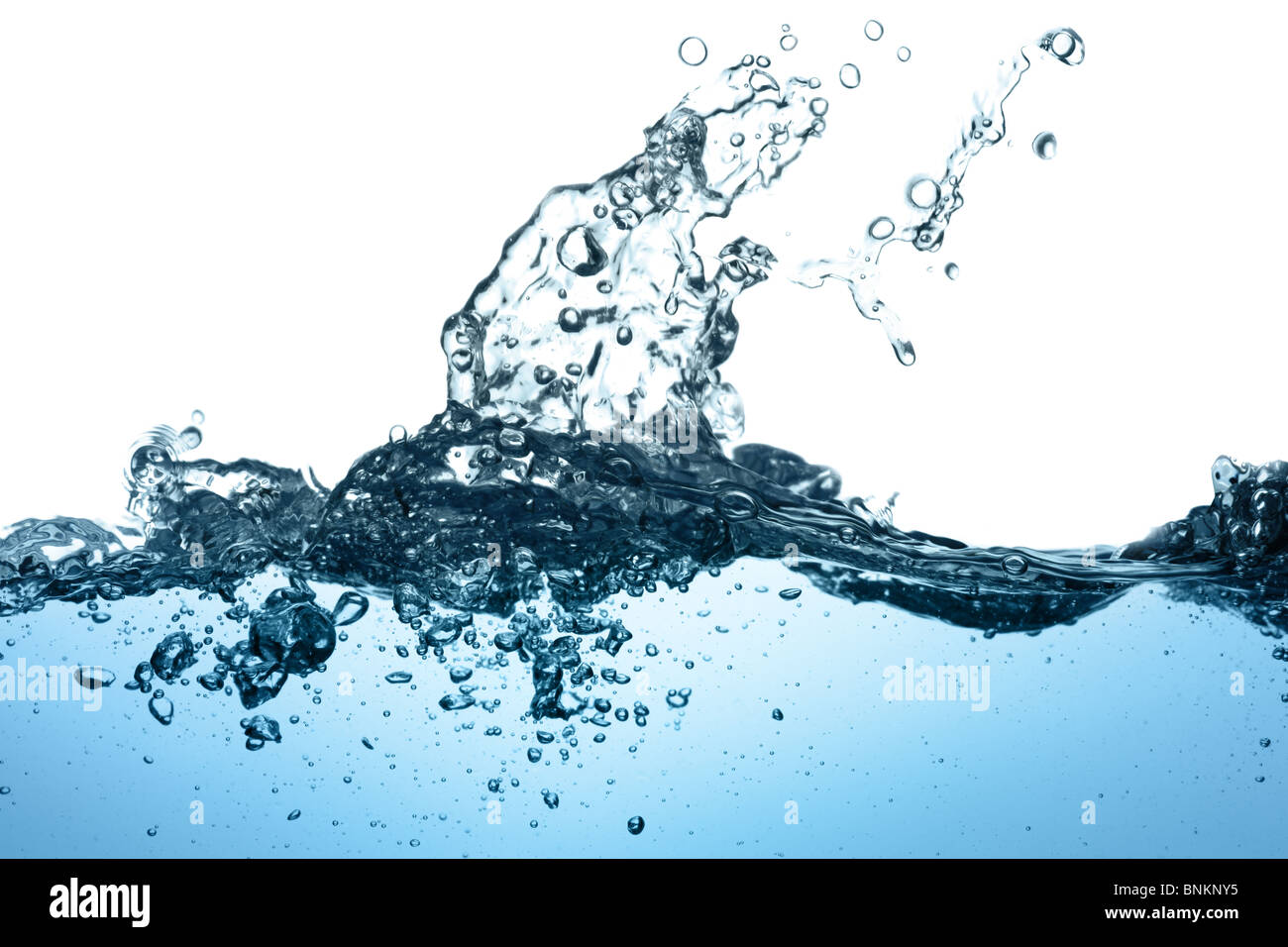 Blue water surface with big splash and bubbles isolated on white Stock ...