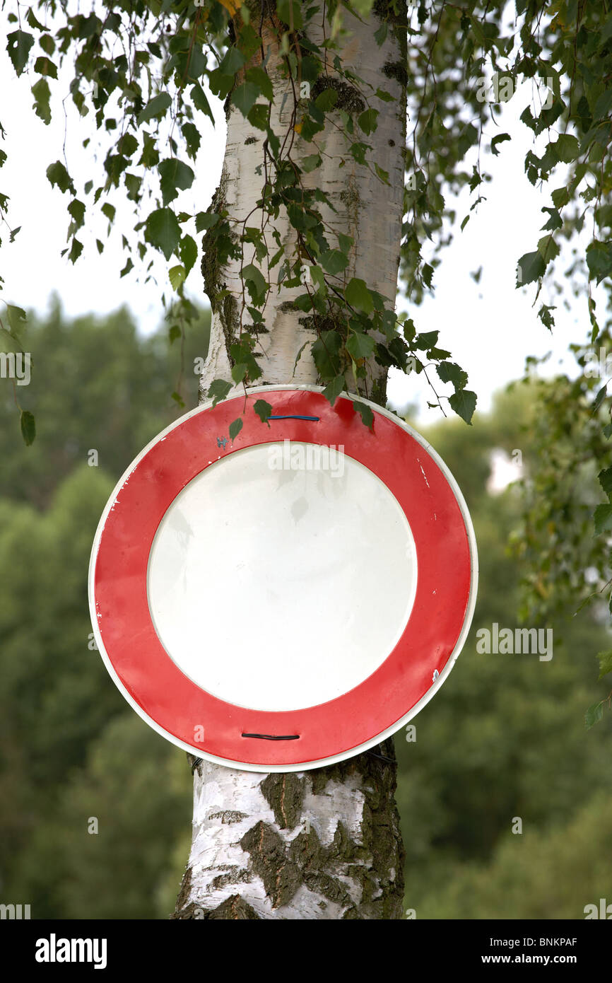 All vehicles prohibited sign on a birch Stock Photo - Alamy