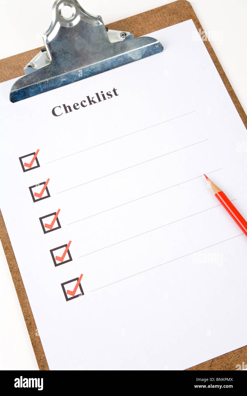 Checklist and Clipboard with white background Stock Photo - Alamy