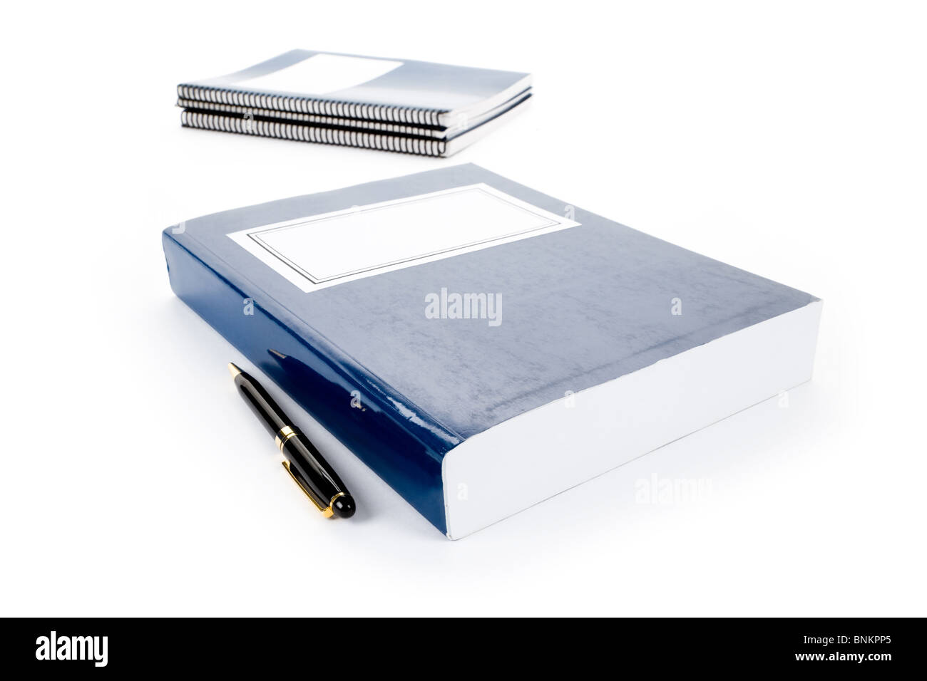 Blue school textbook, notebook or manual with white background Stock ...