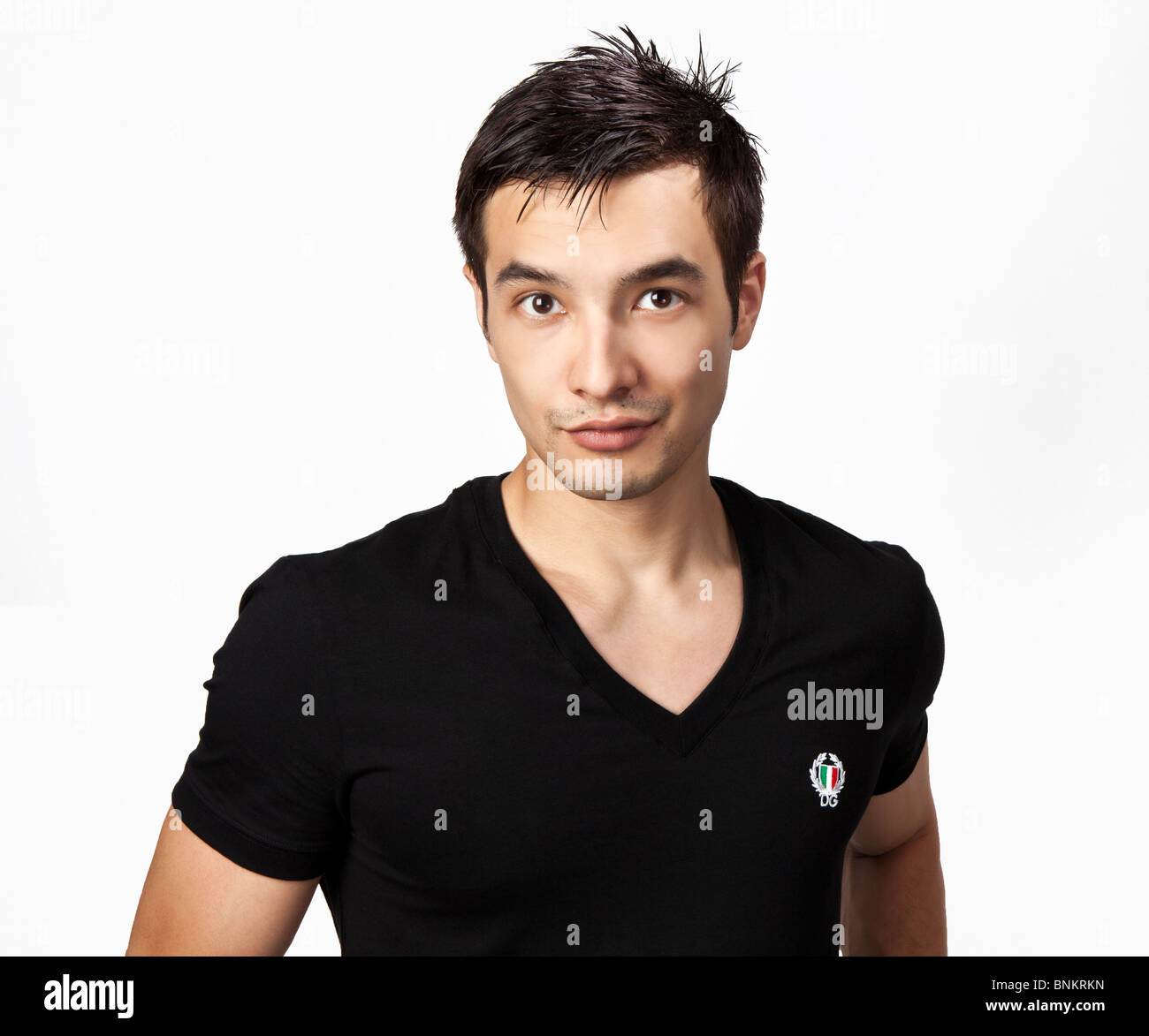 Young man wearing black tshirt hi-res stock photography and images - Alamy