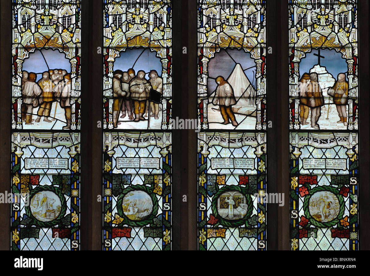 The Scott window, St. Peter`s Church, Binton, Warwickshire, England, UK ...
